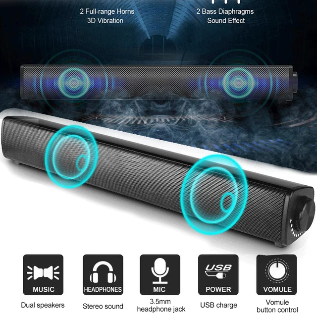 COMPUTER SOUNDBAR WIRED Sound Bar Speaker System Subwoofer Home Theater ...