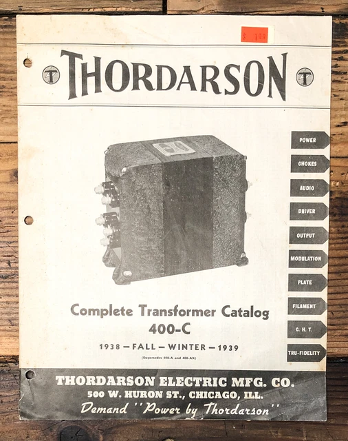 THORDARSON COMPLETE TRANSFORMER Catalog # 400-C 1939 23pg *Original ...
