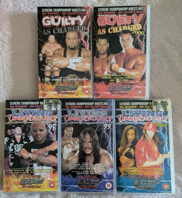 5 ECW VHS Living Dangerously 98 99 2000 Guilty As Charged 99 2000 - Taz Sabu Wwe £57.87 ...