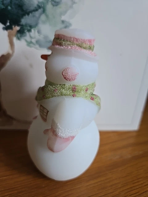 FENTON ART GLASS Satin Green & Pink Hand Painted Signed Snowman C Riggs ...