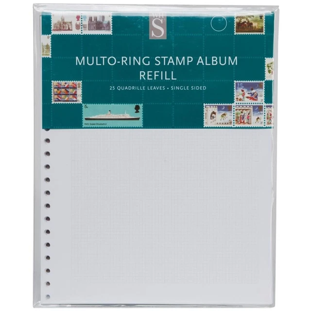WHSMITH MULTO-RING QUADRILLE Stamp Album Refills Single Sided Pack Of ...