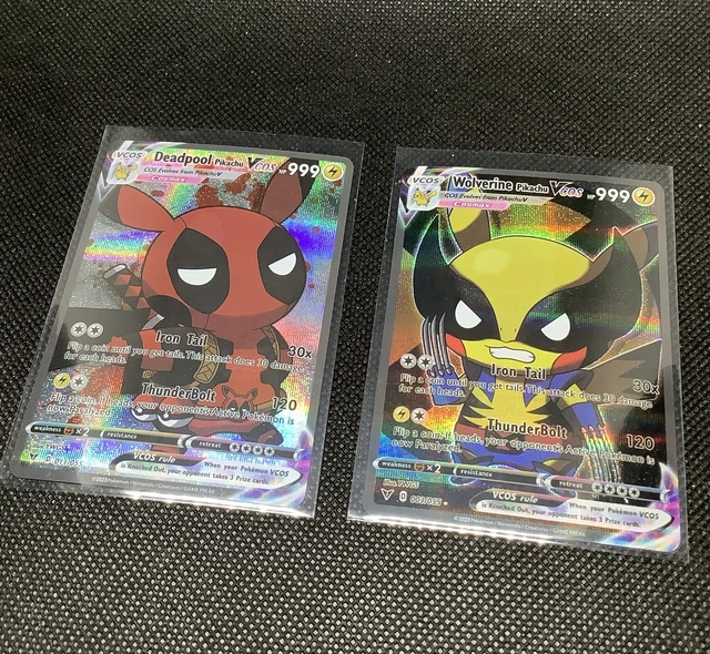 CUSTOM MADE PIKACHU Cosplay Deadpool & Wolverine Set Shiny Holo Pokemon ...