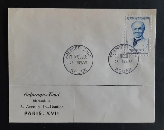 FRANCE ENVELOPPE 1er jour 1958 Charles Nicolle Lettre FDC Cover EUR 0,50 - PicClick FR