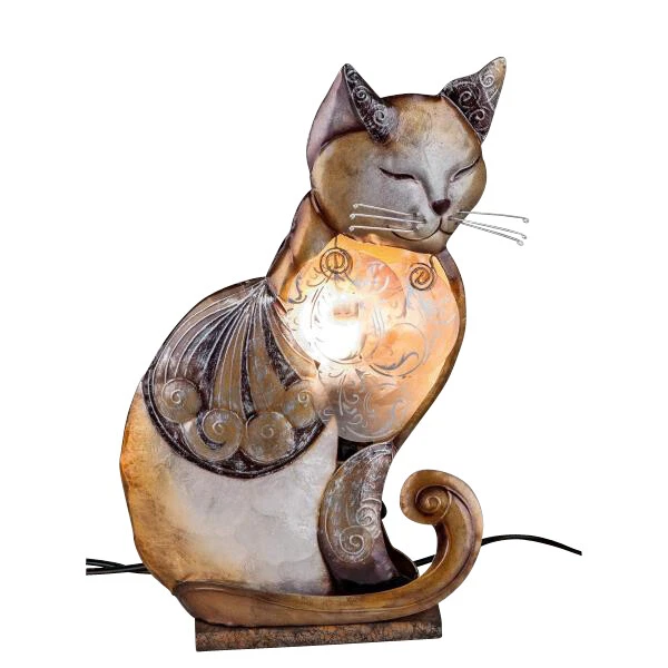 TISCHLAMPE, LEUCHTE MUSCHEL Katze sitzend braun beige Metall Formano ...