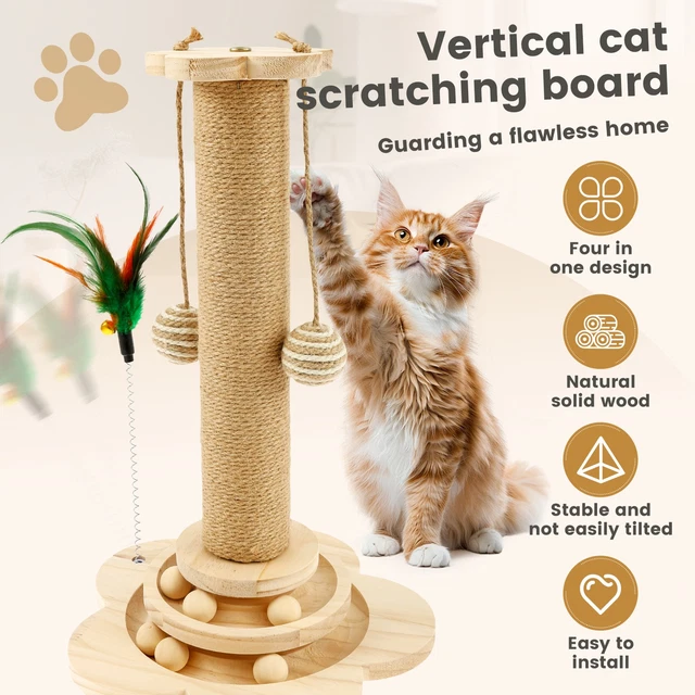 VERTICAL CAT SCRATCHER Toy Tall Scratching Post With Hanging Ball for ...