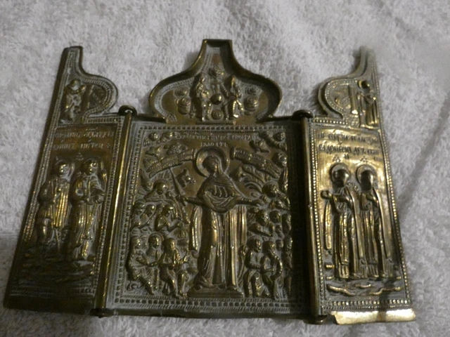 ANTIQUE.RUSSIAN BRASS TRIPTYCH Orthodox Travel Icon. £39.99 - PicClick UK