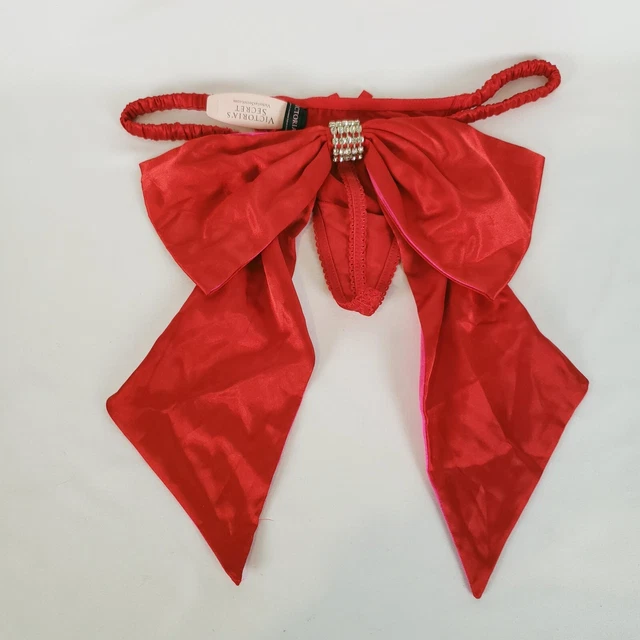 VICTORIAS SECRET SATIN String Thong Small Bow Tie Shine Valentines Gift ...
