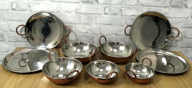 INDIAN KADHAI SERVING Set Karahi/ Balti 9 Piece Set Hammered Copper ...