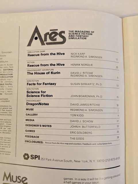 ARES #7 MAGAZINE SPI Rescue From The Hive 1981 UNPUNCHED War Game $39. ...
