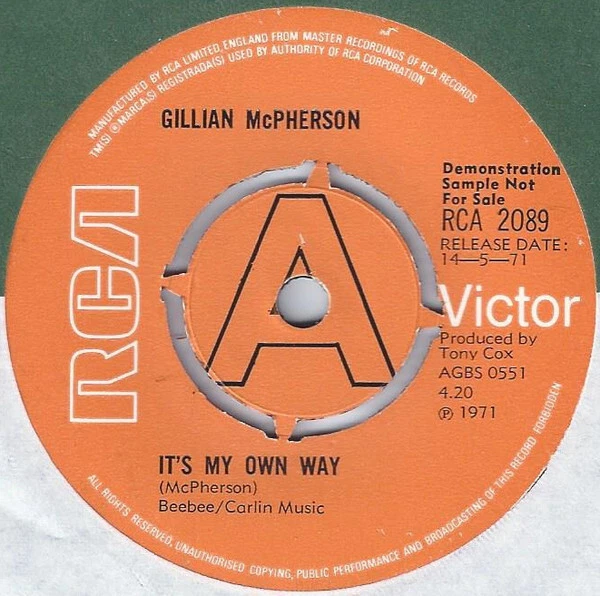 GILLIAN MCPHERSON - It's My Own Way (7", Single, Promo) EUR 21,37 ...