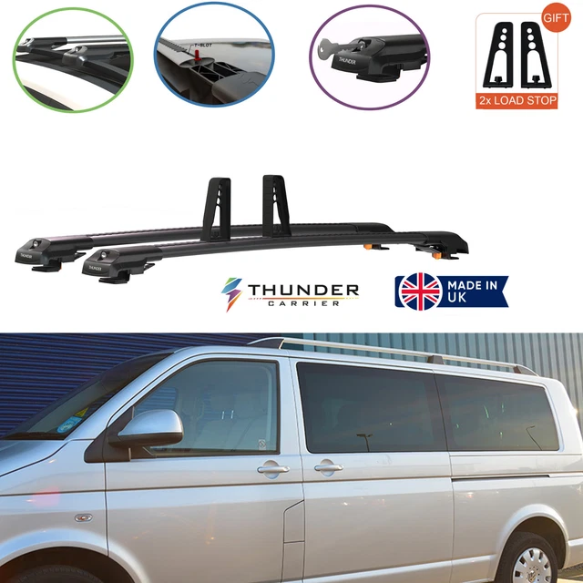 VW T5 T6 Transporter Black Aluminium Roof Rack Cross Bars 4X Stopper £ ...