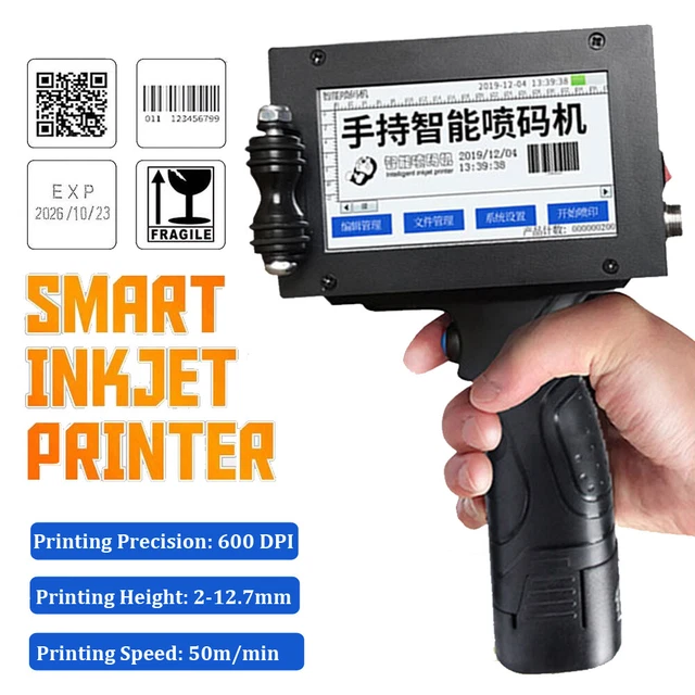 HANDHELD INKJET PRINTER 600DPI Date/QR Code Carton Box Printing Coding ...