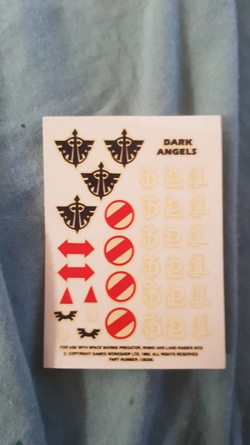 DARK ANGELS DECAL Transfer Sheet 1993 Warhammer 40k Games Workshop ...
