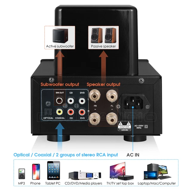 HIFI VALVE TUBE Amplifier Bluetooth Receiver USB DAC COAX/OPT Power Amp 80W×2 £219.99 - PicClick UK