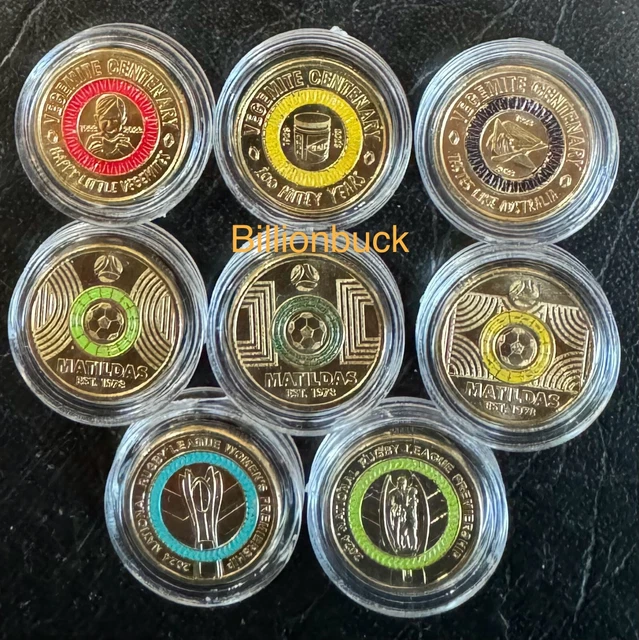2023 $2 MATILDAS FIFA World Cup +Vegemite + 2024 NRL FULL SET 8 coins ...