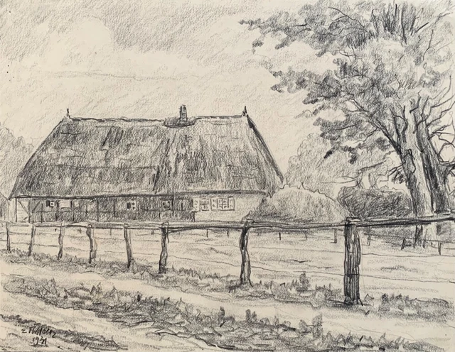 DISEGNO 1931 ERICH Theodor Holtz Vecchio Kate Sulla Litorale Wustrow ...