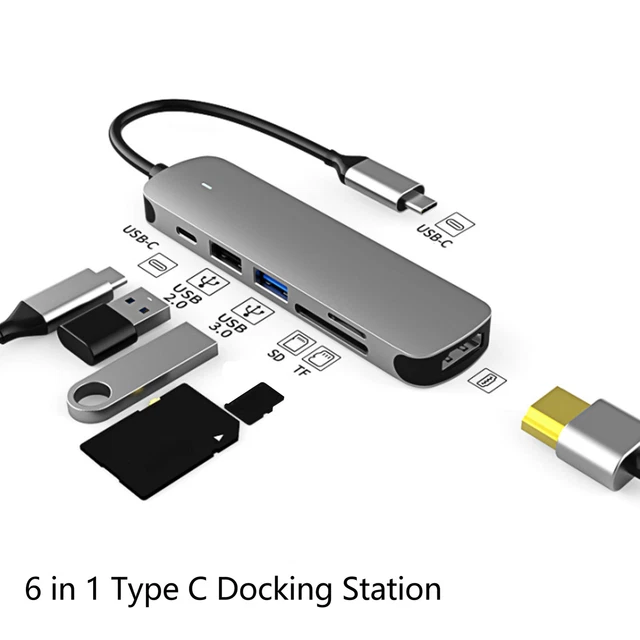 6 IN 1 Docking Station Type C To HD Multimedia Interface USB3.0 USB2.0 ...