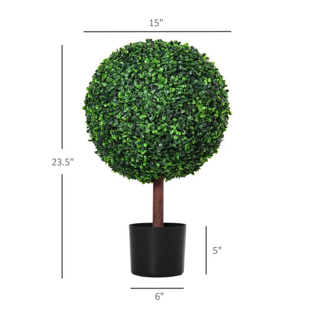 OUTSUNNY ARTIFICIAL BOXWOOD Topiary 23.5" in Green Ball Tree w/ Black ...