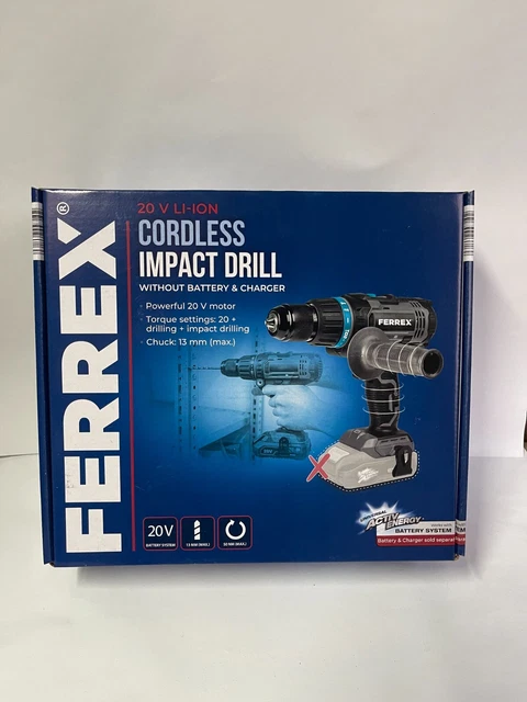 FERREX CORDLESS IMPACT 20V Drill with drill bits Bare tool BNIB £24.99 ...
