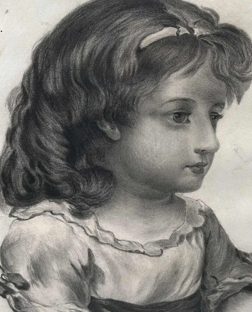 VINTAGE ART DECO Charcoal Drawing Portrait of a Young Girl £125.00 ...