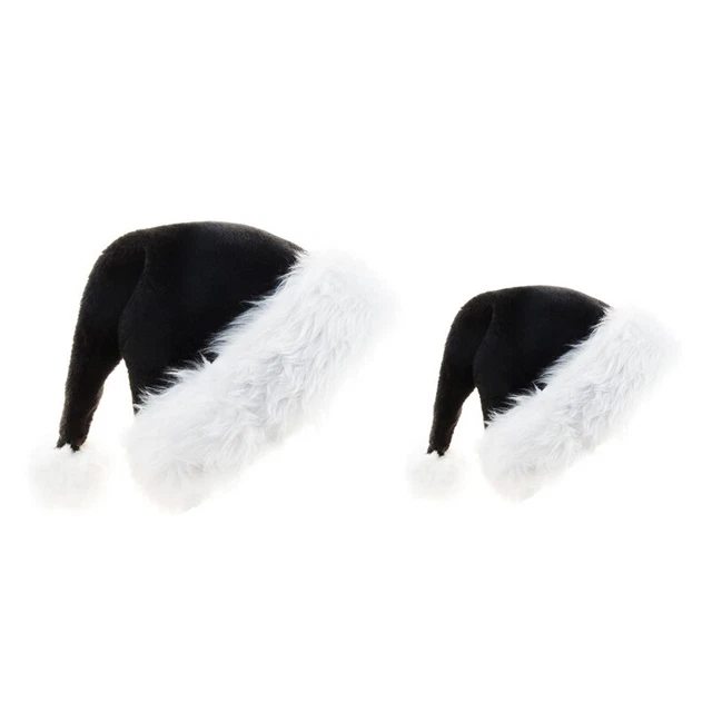 SANTA HAT PLUSH black Santa Hat White Trim& Christmas Halloween Party ...