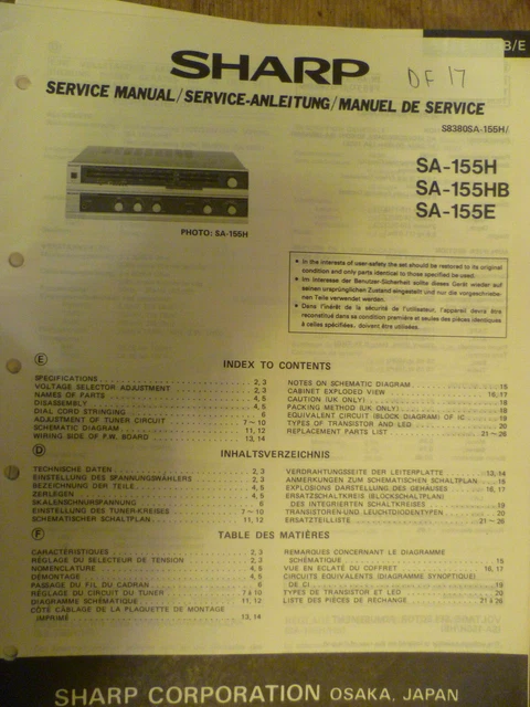 SHARP SA-111H SA-111E Stereo Tuner Amplifier Original Service Manual £7 ...