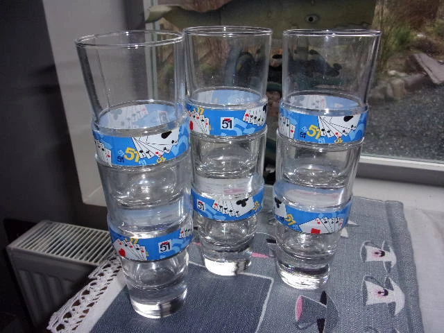 RARE VINTAGE FRENCH PASTIS 6 GLASSES PASTIS 51 Playing Cards - Chunky ...