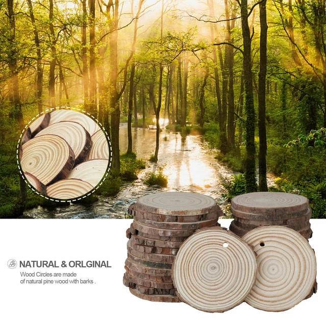 50 WOODEN WOOD Log Slices Natural Tree Bark Round Shape Tableware Decor ...