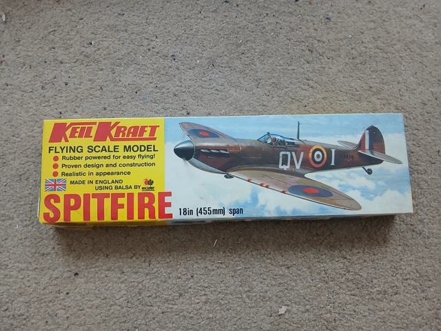 KEIL KRAFT SPITFIRE 18" span rubber powered flying scale model - unmade ...