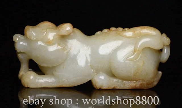 4.8& CHINESE HETIAN Nephrite Jade Natural Dynasty Dragon Pixiu Beast ...