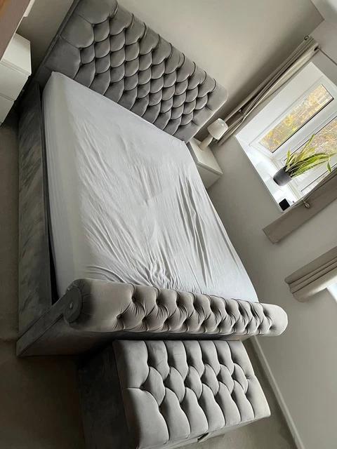 KING SIZE OTTOMAN Grey Sleigh Bed With Ottoman Box £234.68 - PicClick UK