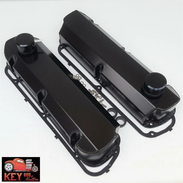 SMALL BLOCK FORD Black Fabricated Aluminum Valve Covers Breathers 289 ...