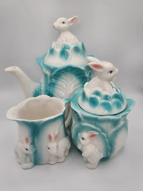 ENESCO BLUE CYAN Rabbit Teapot, Creamer And Sugar $21.00 - PicClick CA