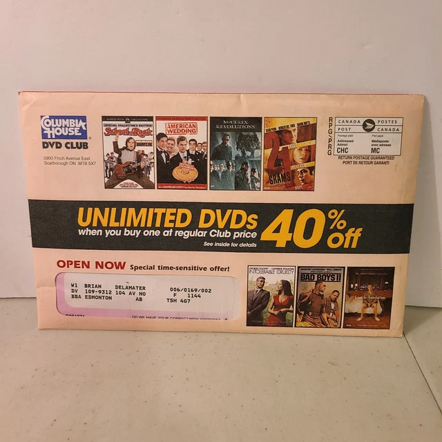VINTAGE COLUMBIA HOUSE DVD CLUB mailer Advertising Advertisemt • New ...