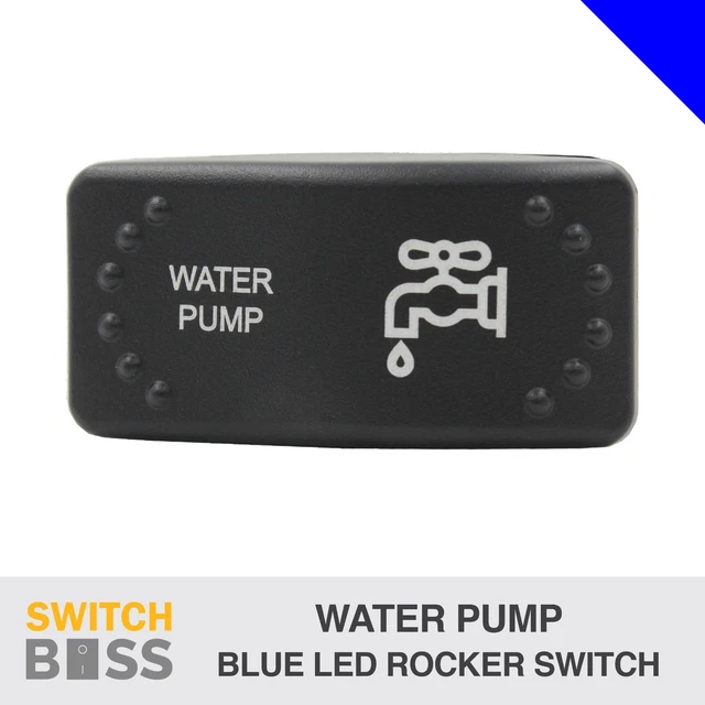 WATER PUMP LASER ETCHED Horizontal Rocker Switch Blue LED 12v 24v On ...