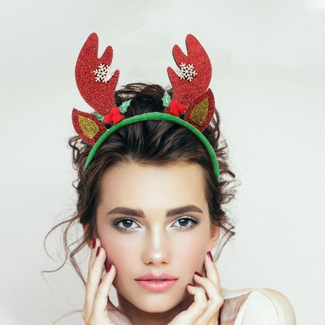 REINDEER ANTLERS HEADBAND Green Knotted Animal Ears Christmas Hair ...