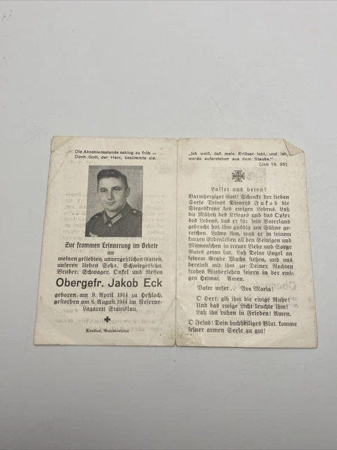 WW2 GERMAN DEATH Card Army Infantryman KIA 08/08/1944 Stanislau £8.50 ...