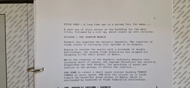 STAR WARS EPISODE I The Phantom Menace movie script. £15.50 - PicClick UK