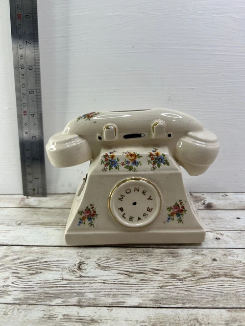 VINTAGE ARTHUR WOOD Ceramic Telephone Floral Money Box Piggy Bank with ...