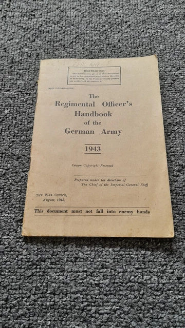 VINTAGE REGIMENTAL OFFICER'S Handbook German Army 1943 by The War ...