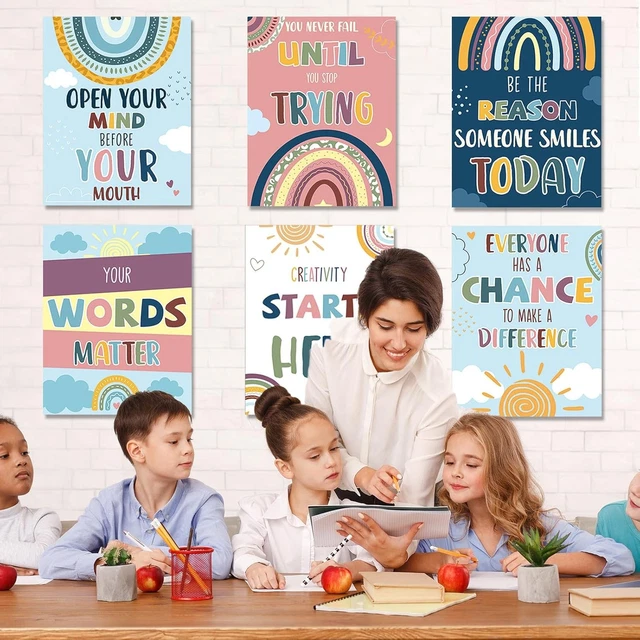 12PCS CLASSROOM MOTIVATIONAL Poster Boho Rainbow Educational Bulletin ...