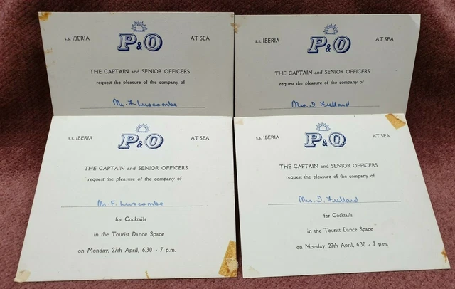VINTAGE 4 P&O Ss Iberia Captain Invitation To Attend Cocktails $15.00 ...