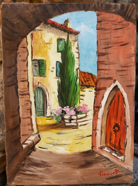 PETIT TABLEAU SIGNÉ Vincent: rue de village EUR 5,00 - PicClick FR