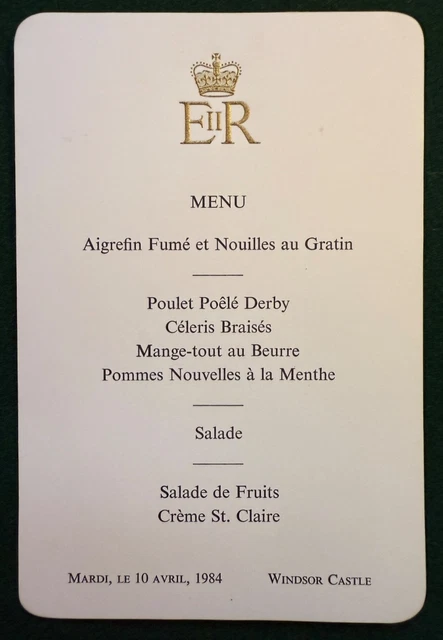 ANTIQUE STATE BANQUET Royal Menu Hosted Queen Elizabeth II Windsor Emir ...