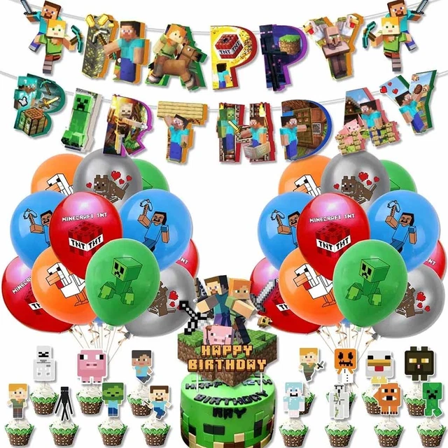 MINECRAFT BIRTHDAY PARTY Supplies Balloon Cake Topper Banner 38piece ...