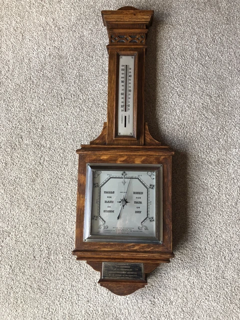 VINTAGE BAROMETER THERMOMETER - solid oak British Made £5.91 - PicClick UK