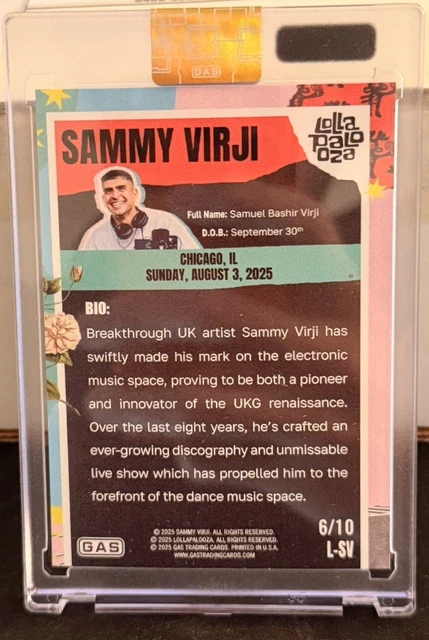 SAMMY VIRJI X Lollapalooza Chicago 2025 x GAS Trading Card /10 PURPLE ...