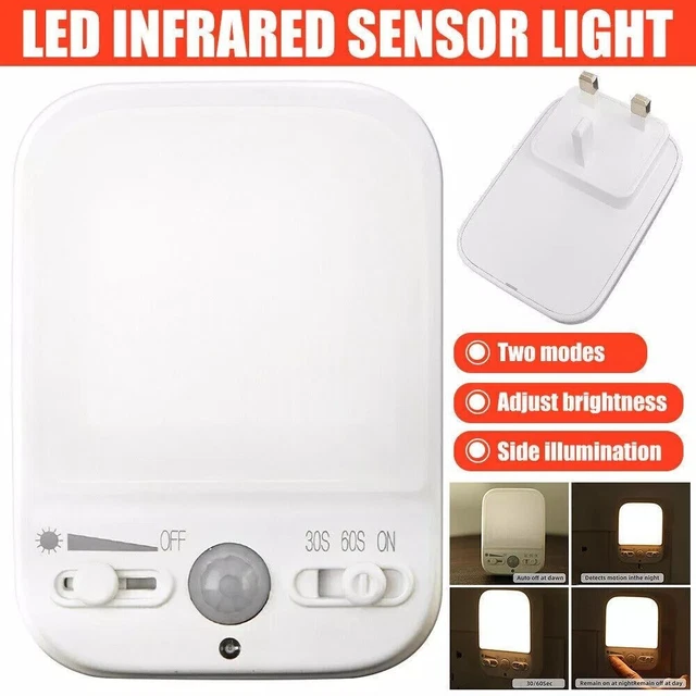 PLUG IN PIR Motion Sensor Hallway Plug Socket Home LED Night Light Safe ...