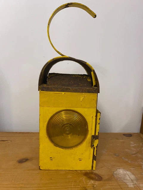 VINTAGE ROAD WORKS Safety Yellow Paraffin Lamp Lights Repurpose Re ...