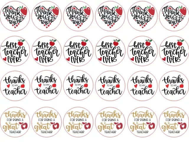 Thank You Teacher Apples Edible Cupcake Toppers Wafer Or Icing X 12 £4